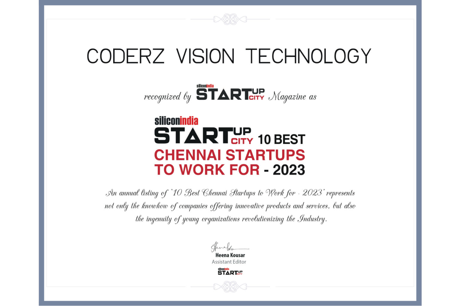 Awards & Recognition | Coderz Vision Technology
